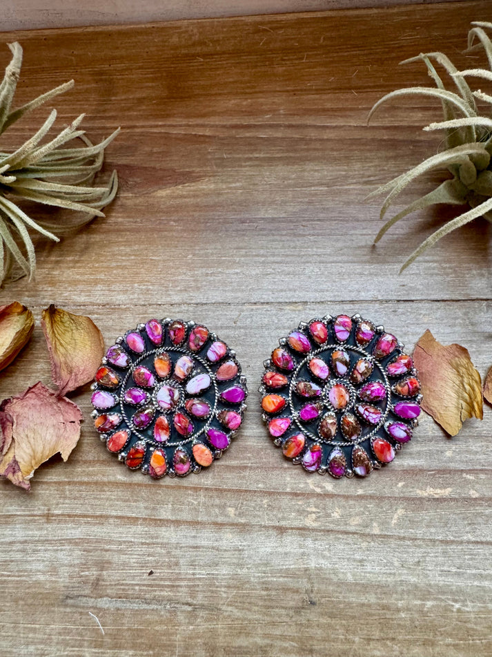 Giant Cluster Earrings – Pink Dahlia Color & Sterling Silver - One of ...
